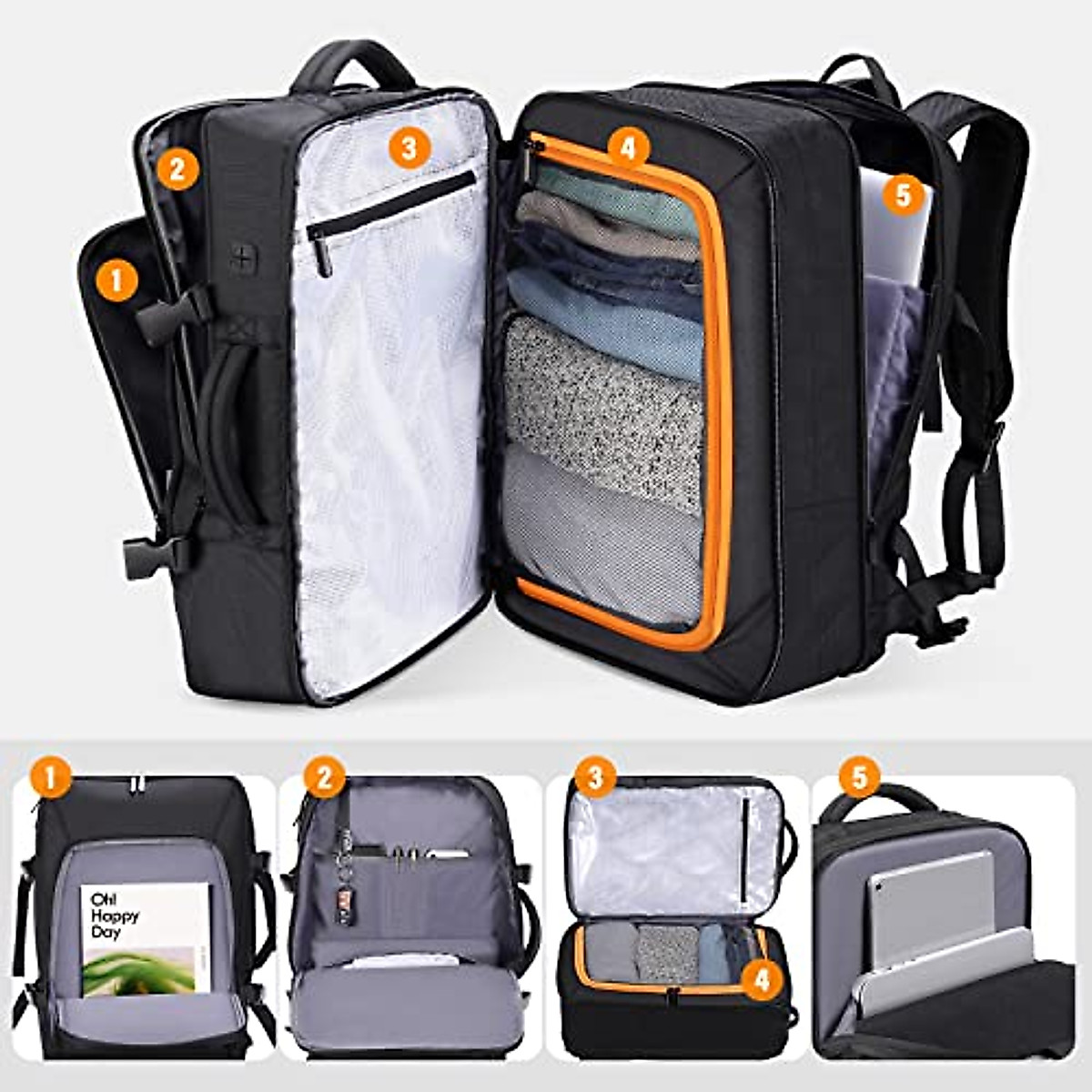 HOMIEE Carry On Luggage 22x14x9 Airline Approved Travel Laptop Backpack, 50L Expandable Suitcase Extra Large Daypack Weekender Overnight Duffel Bag Fits 17.3/18 Inch Computer