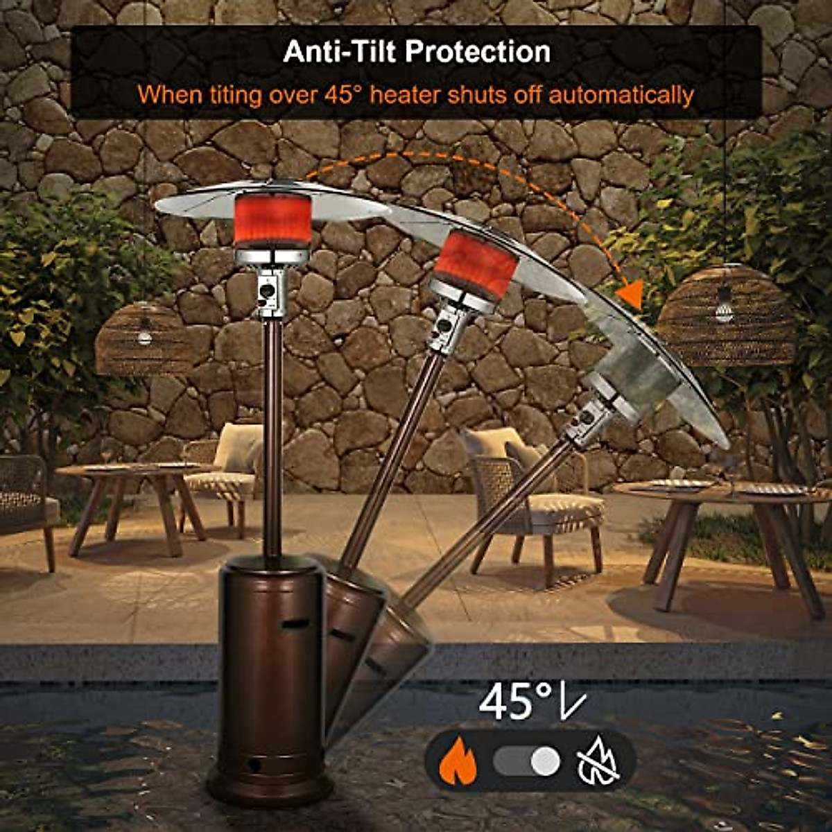 GASLAND Patio Heaters For Outdoor Use, 46,000 BTU Portable Propane Yard Heater with Anti-tilt and Flame-out Protection System, 87 Inches, ETL Certification, Bronze
