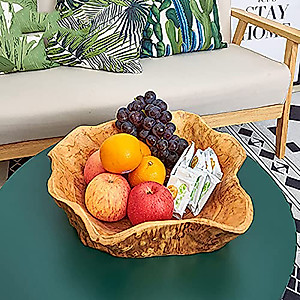 KIDYBELL Wooden bowl(10-12in),Handmade Natural Root Carving Bowl Fruit Salad Bowl