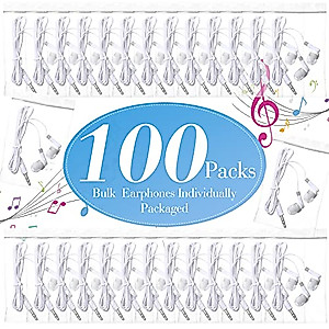 Konohan 100 Pack Bulk Earbuds for Classroom, Student Basic Headphones in Ear for Kids Schools Libraries Laptop,3.5 MM Earbuds Dot Headphones, Individually Bagged (White)