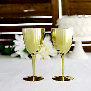 Efavormart Set of 6-8Oz - Gold Metallic Premium Disposable Wine Glasses, Stemmed Wine Goblets for Wedding, Outdoor Receptions, Banquets, Holiday Dining