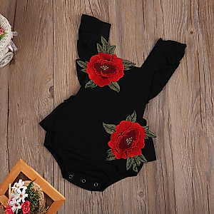 Baby Girls Jumpsuit Newborn Infant Kids Floral Clothes Summer Romper Bodysuit Sundress Outfits (6-12 Months, Black)
