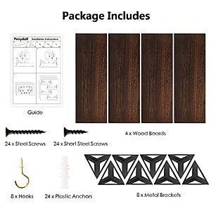 Floating Wall Shelves, Wall Mounted Shelves Wood Rustic Bookshelves Hanging Decorative Wall Shelves for Living Room, Bathroom, Kitchen, Office, Small Modern and Heavy Duty with 8 Free Hooks(Set of 4)