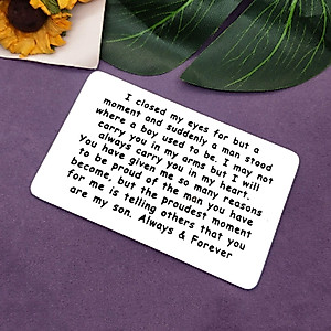Vadaka Metal Wallet Insert Card Gift From Mom to My Son Inspirational Gift Encouragement Birthday Graduation Wedding Gift Mom to Son Inspirational Card