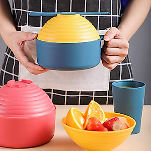 DOITOOL 1 Set 7pcs Traditional Japanese Style Noodle Ramen Rice Miso Soup Bowls with Matching Lids Spoons Fork Cup and Chopsticks