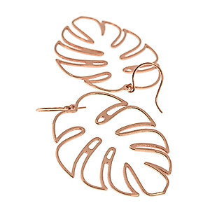 Doubnine Palm Leaf Earrings Large Monstera Rose Golden Line Dangle Earrings Bohemian Summer Festvial Jewelry for Women (rose golden)