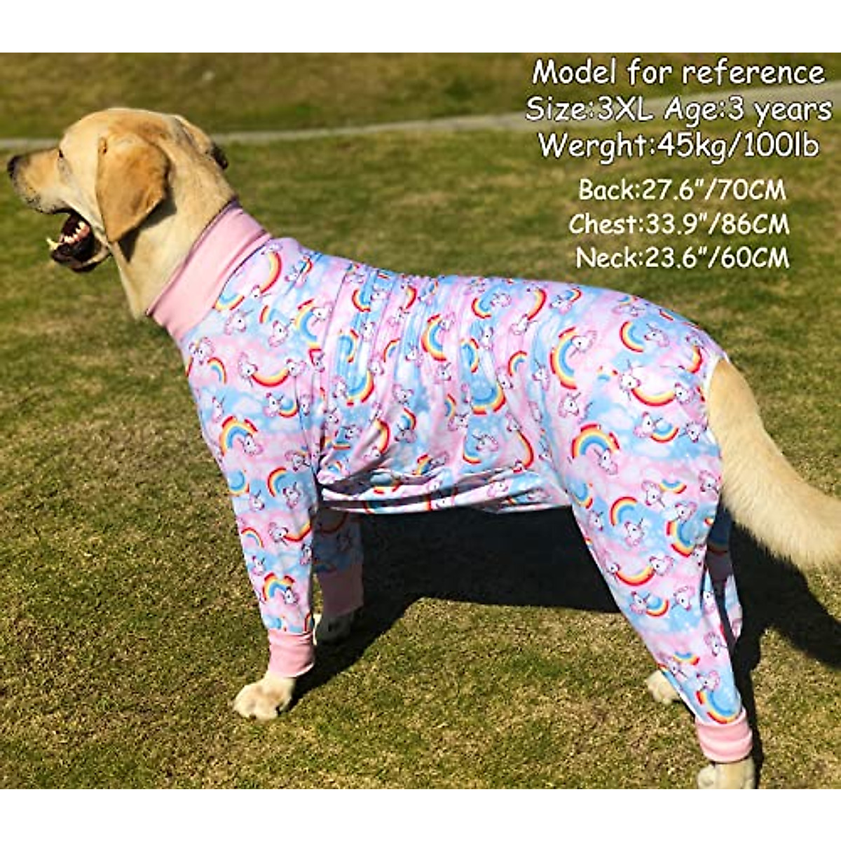 PriPre Dogs Surgery Recovery Suit Unicorn Printed Long Sleeve Shirts Soft Pajamas Onesie Jumpsuit Prevent Licking Dogs Shedding Suit for Large Dogs(Pink,2XL)