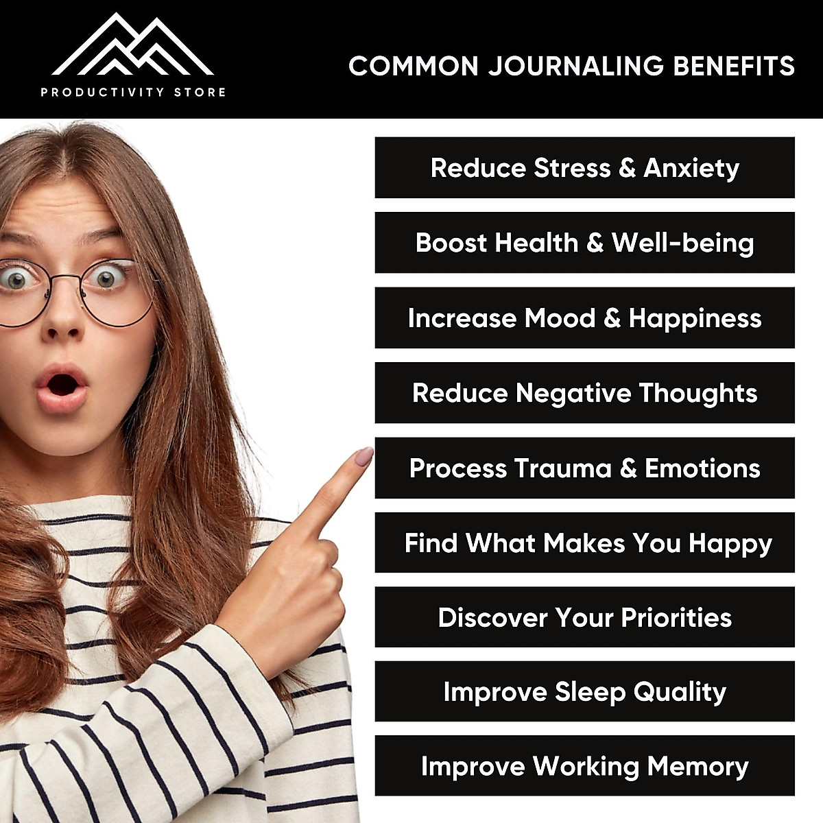 Best Daily Journal for Men & Women for Mindfulness, Productivity, Happiness & Self Care | Gratitude Journal, Affirmation Journal, Positivity Journal, Manifestation Journal, Self-Care Journal, Habit Tracker & Daily Journal with Prompts (Black)