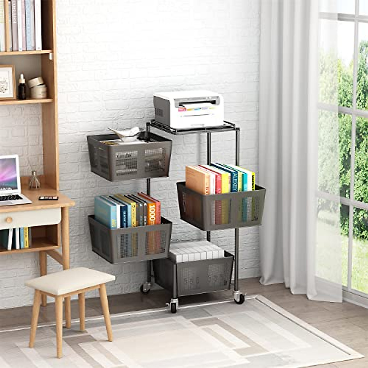 poplarbox Rotating Multi-Layer Kitchen Storage Shelf 360°Rotating Vegetable Rack Square Metal Baskets Black Storage Rack with Wheels Household Storage Baskets for Kitchen Living Room Bathroom