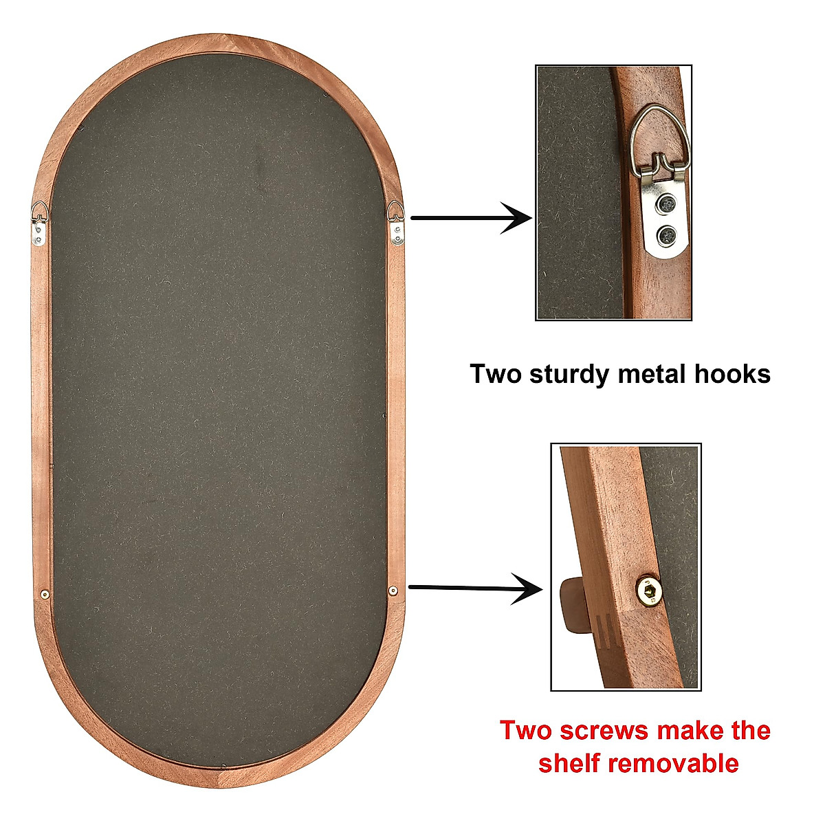 Tanmicoshomy Oval Bathroom Mirror with Removable Shelf, Wood Framed18x36 Inch Mirror for Bedroom Living Room or Entryway