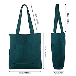 Kememo Corduroy Tote Bag with Zip, Shoulder Bag Women's Hobos Handbags Large Capacity Shopping Bag with Inner Pocket, Green