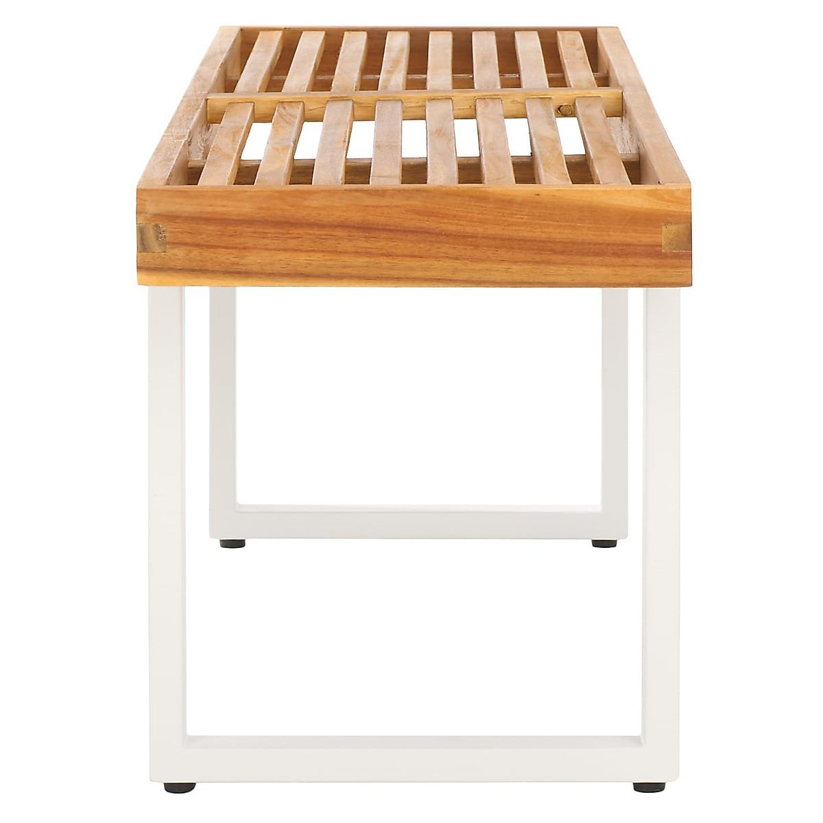 SAFAVIEH Outdoor Collection Monti Natural/White Solid Wood Bench, Ideal for Deck, Patio, Backyard, Sunroom