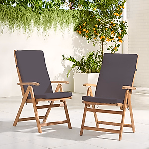 OC Orange-Casual Folding Patio Dining Chair Set of 2, Outdoor Acacia Wooden Reclining Chair w/Armrest & Removeable Cushion, FSC Certified Wood, for Porch, Backyard, Garden, Indoor, Dark Grey