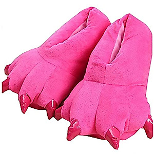 HengQiu Unisex Plush Animal Paw Slippers Fuzzy Warm House Shoes Dinosaur paw Slippers Claw Slippers (S, Rose, numeric_3)