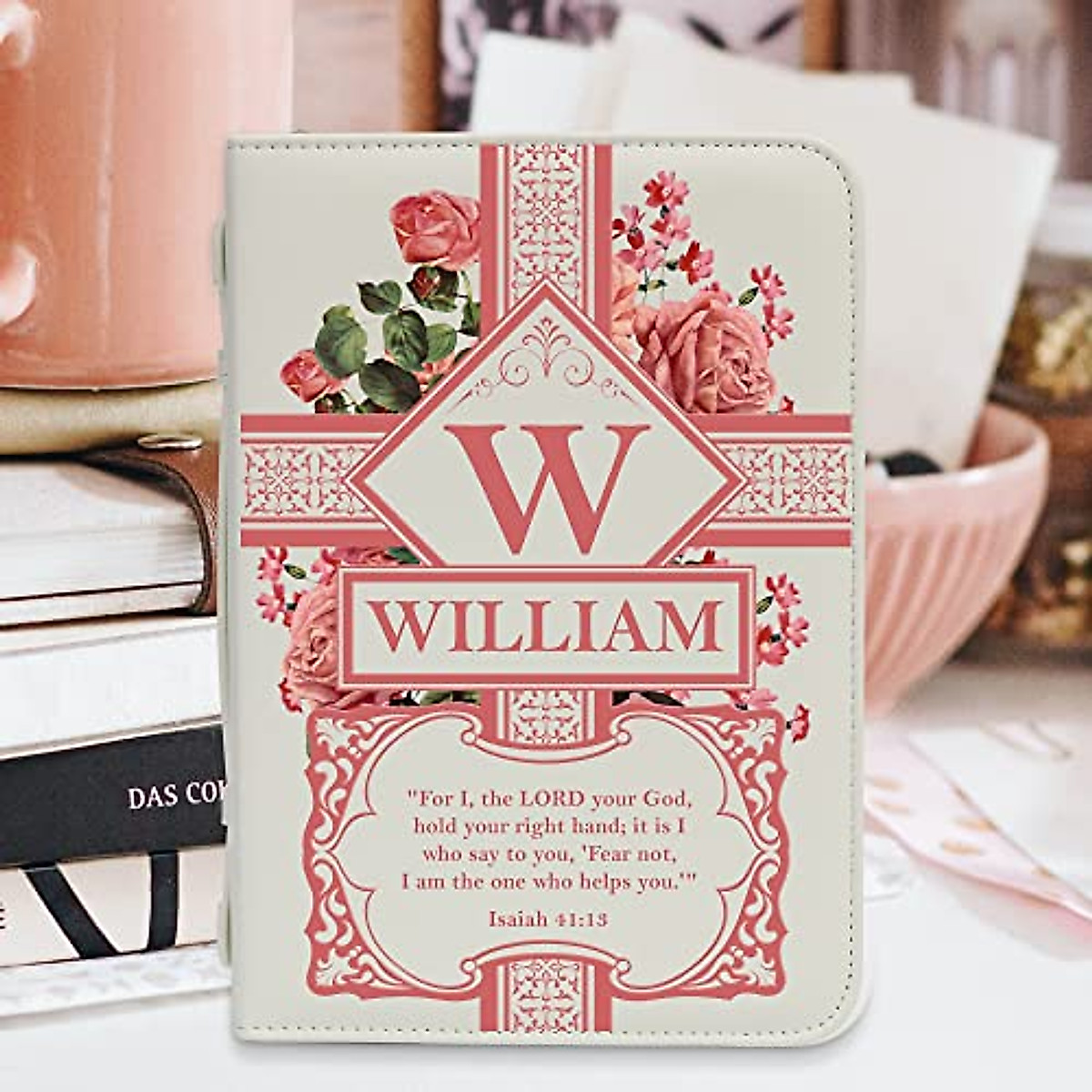 9.6x6.6 Inch Personalized Bible Cover, Custom Bible Cover – Personalized Leatherette Bible Cover and Carrying Case with Handle, Womens Bible Case - White Small (Design 2)