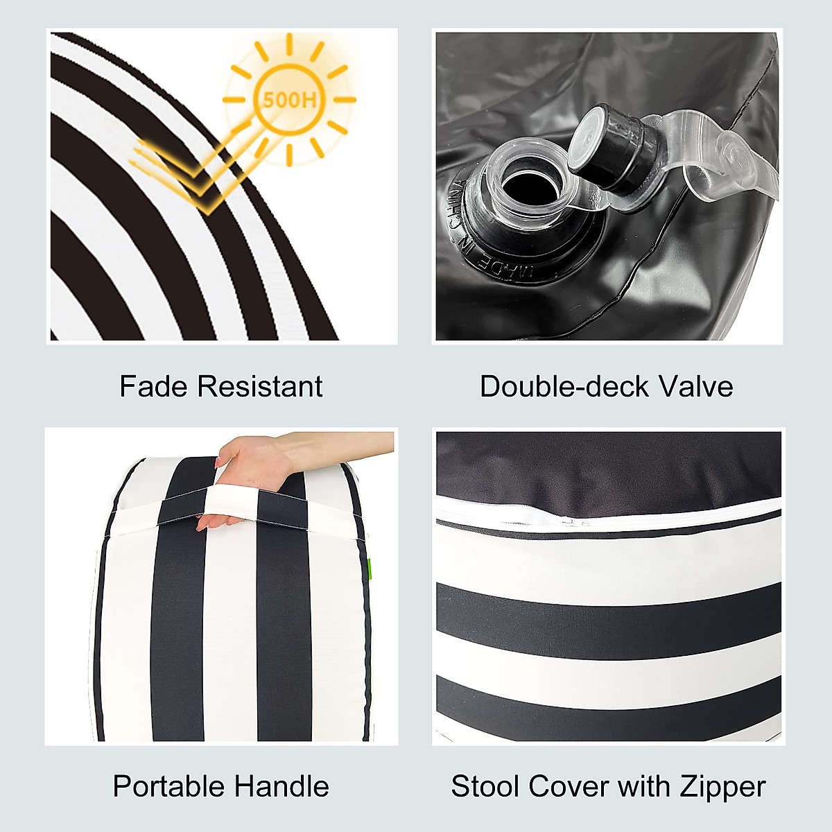 LVTXIII Outdoor Inflatable Ottoman, Fade-Resistant Round Footrest Stool D21”x H9”, Portable Patio Pouf for Garden Camping or Home Use-Cabana Black