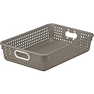Really Good Stuff Plastic Desktop Paper Storage Baskets for Classroom or Home Use – 14”x10” Plastic Mesh Baskets Keep Papers Crease-Free and Secure – Pebble Colored Basket With White Handles (1)