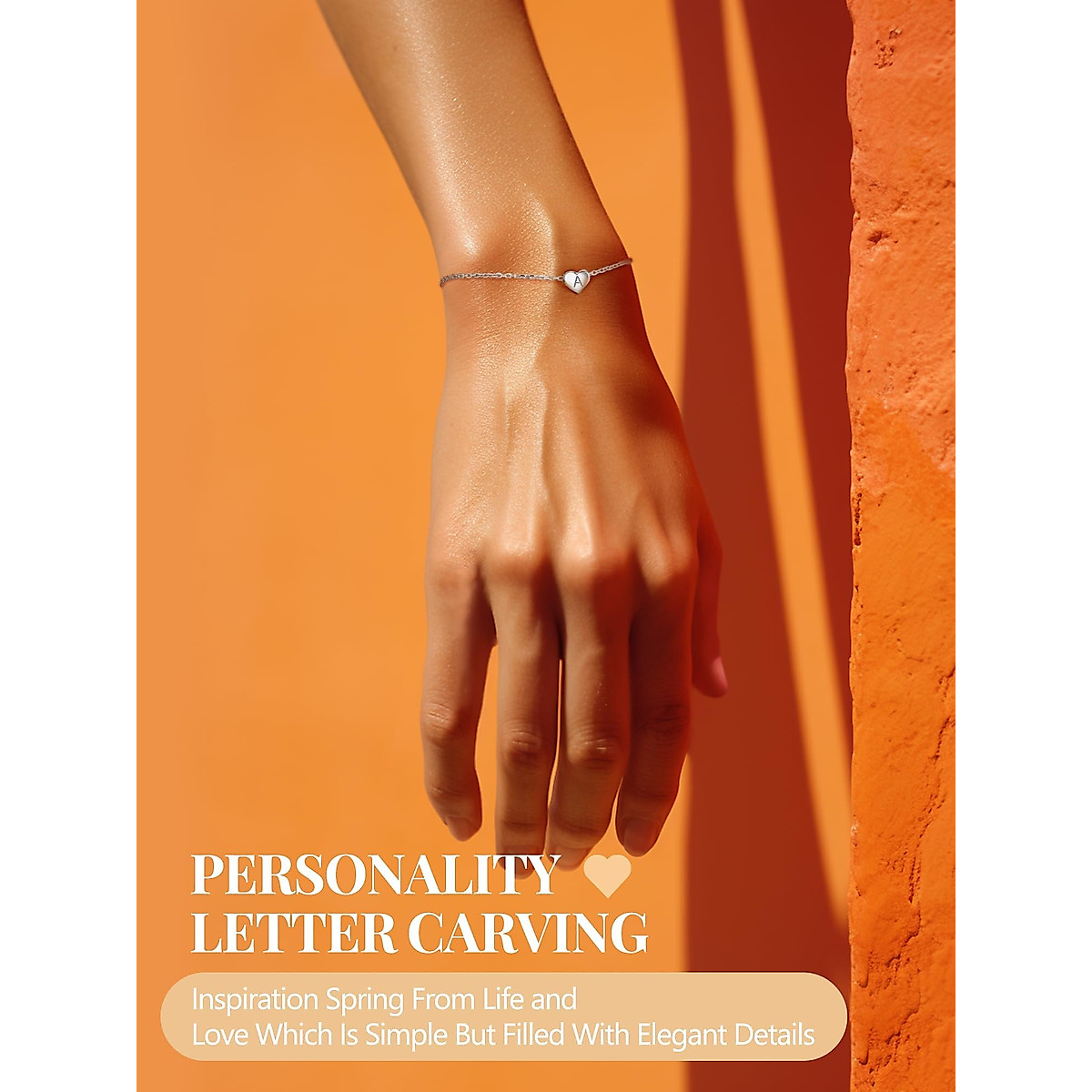 Sterling Silver Heart Letter A Bracelets Silver Initial 18K White Gold Plated Bracelet Initial Charm Women Bracelet Jewelry