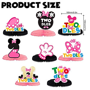 Cartoon Golden Pink Mouse Happy 2nd Birthday Honeycomb Centerpieces Oh Twodles Theme Decor for Boy Girl Princess High Chair 2nd Birthday Party Baby Shower Supplies Decorations Photo Booth Props Kit