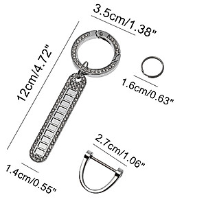 IUAQDP 2 Pieces Crystal Diamond Car Keychain with Universal Phone Number Plate & Horseshoe Buckle, Metal Bling Rhinestone Keyring Sparkling Key Holder for Keys Backpack Purse Women Girls, Silver/Gold