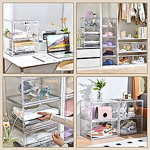 Clemate Acrylic Shoe Box,Set of 5,Extra Large Shoe Storage Boxes Clear Plastic Stackable,Shoe Containers with Clear door,Shoe Organizer For Sneaker Display,Easy Assembly,Fit for US Size 16(14.2"x 11"x 8.3")