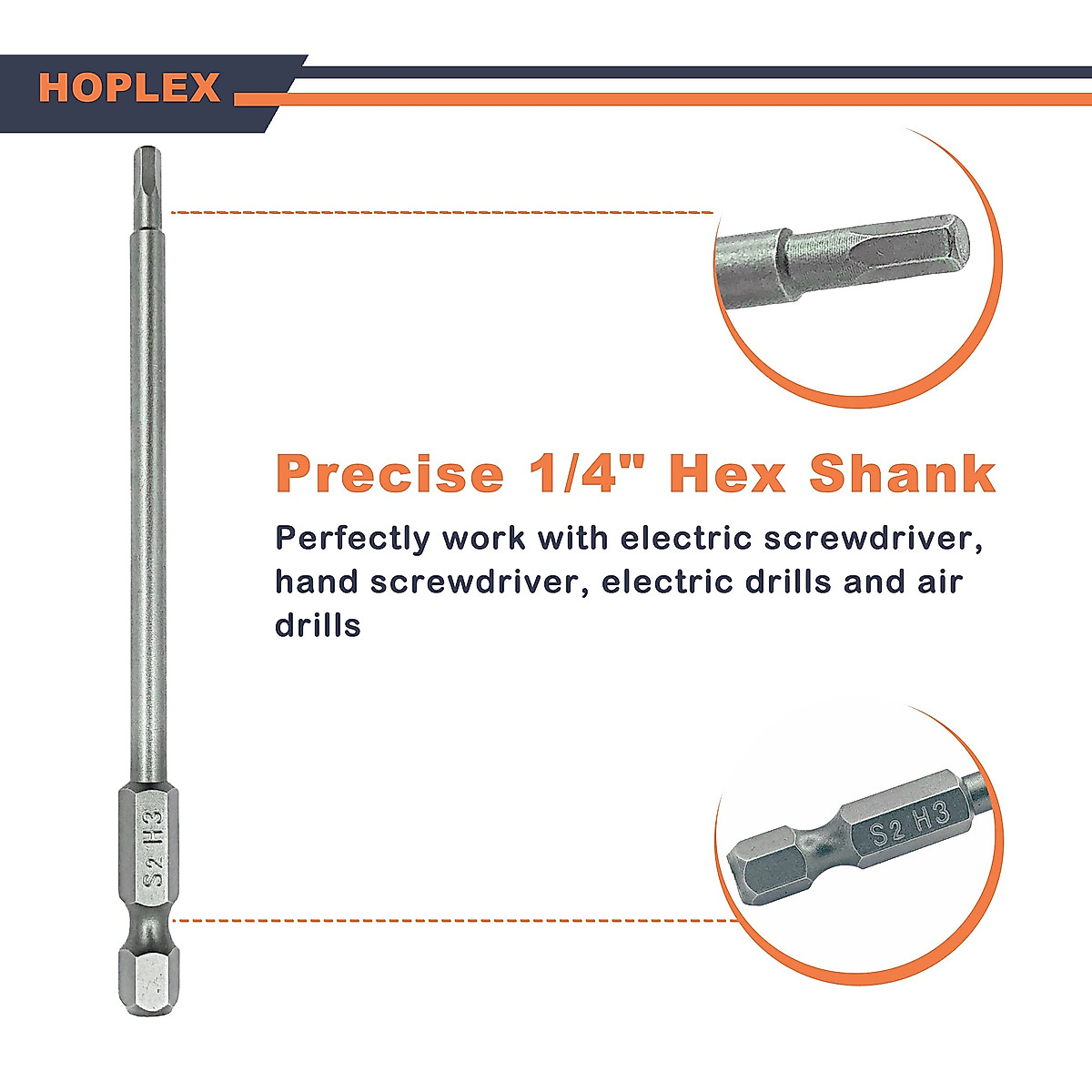 HOPLEX RC Hex Bit Set Hex Head Allen Wrench Drill Bit Set 1.5, 2.0, 2.5 & 3.0mm Upgrading of S2 Steel 1/4" Hex Shank 3.9" Long for Screwdrivers Bit Electric Screwgun/Power Drill RC Repair Working