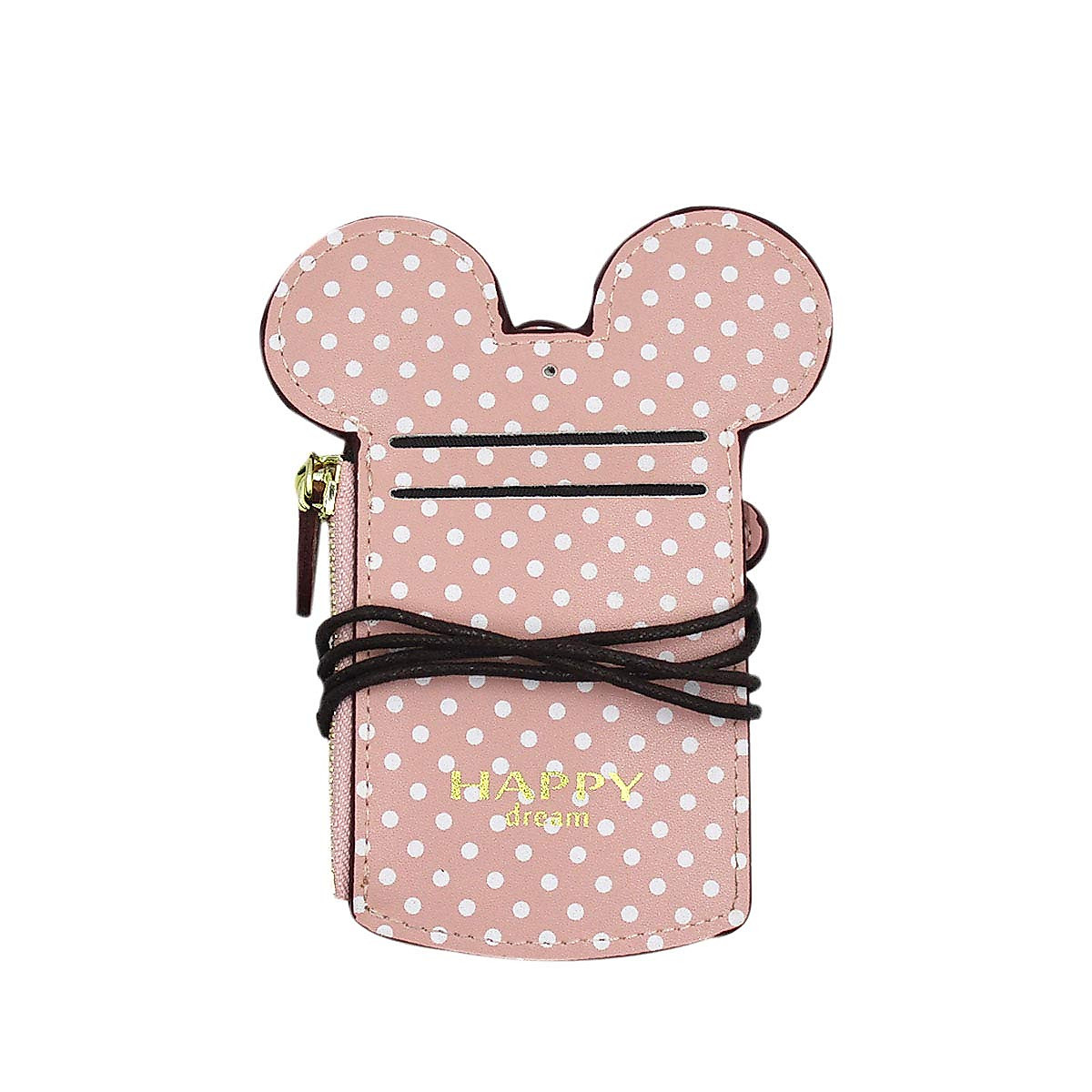 Cute Travel PU Leather Student ID Card Holder Animal Shape Neck Bag Wave Dot Wallet Coin Purse for Women Teens Girls