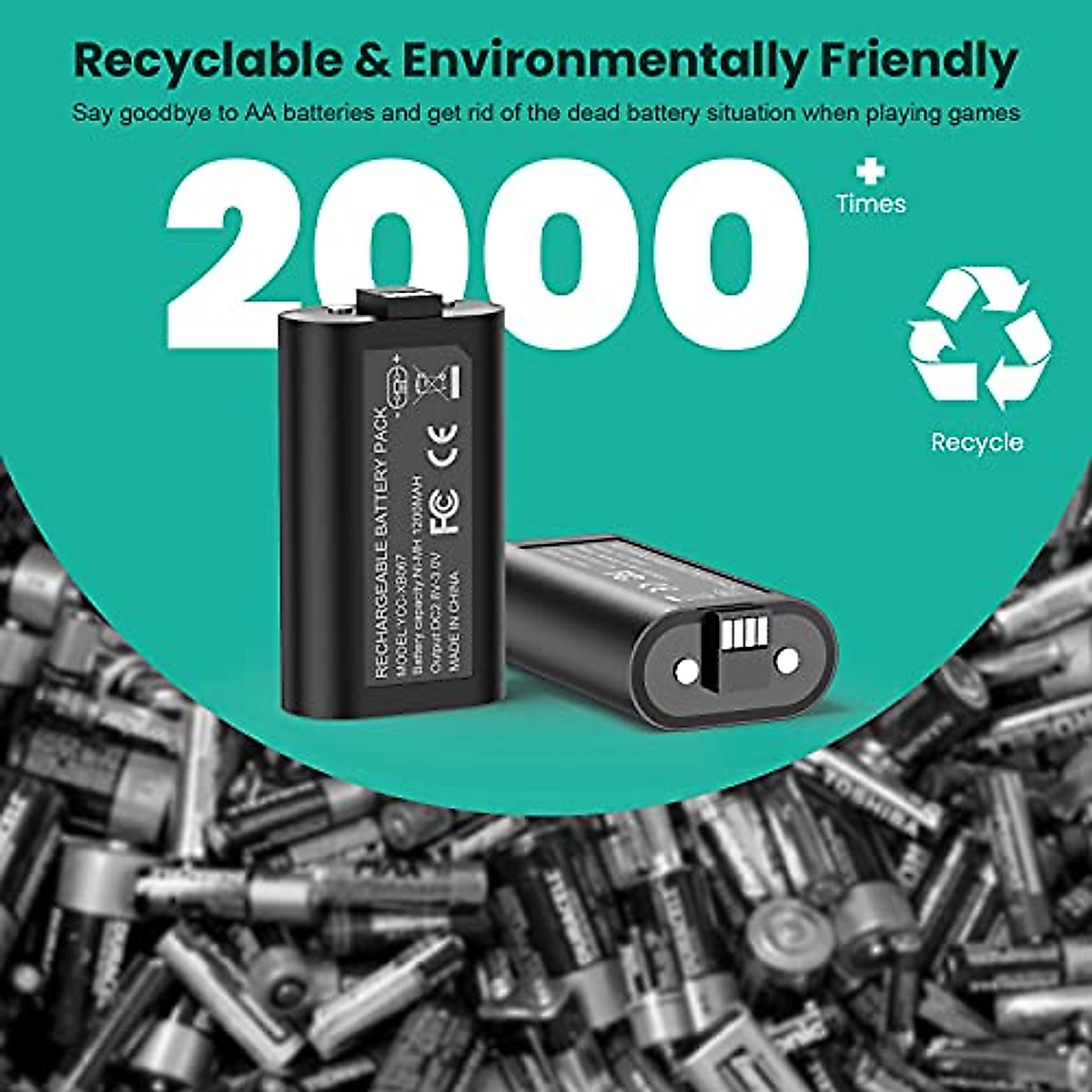 YCCSKY Controller Battery Pack for Xbox One/Xbox Series X|S, 2 X 1200mAh Rechargeable Battery Pack Play and Charge Kit for Xbox One X/S