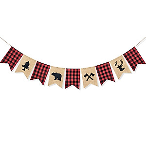 Uniwish Lumberjack Buffalo Plaid Banner for Kids Adults Birthday Party Decorations Garland Woodland Themed Baby Shower Photo Backdrop