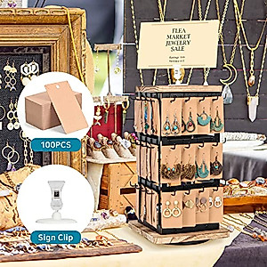 J JACKCUBE DESIGN 3 Tier 360 Rotating Black Metal Earring Holder Organizer, Jewelry Display Rack, Vintage Farmhouse Style Stand for Necklaces, Piercings with 48 Hooks and Wood Tray Shelf -MK1073A