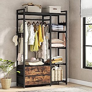 Tribesigns Freestanding Closet Organizer, Clothes Rack with Drawers and Shelves, Heavy Duty Garment Rack Hanging Clothing Wardrobe Storage Closet for Bedroom, Black