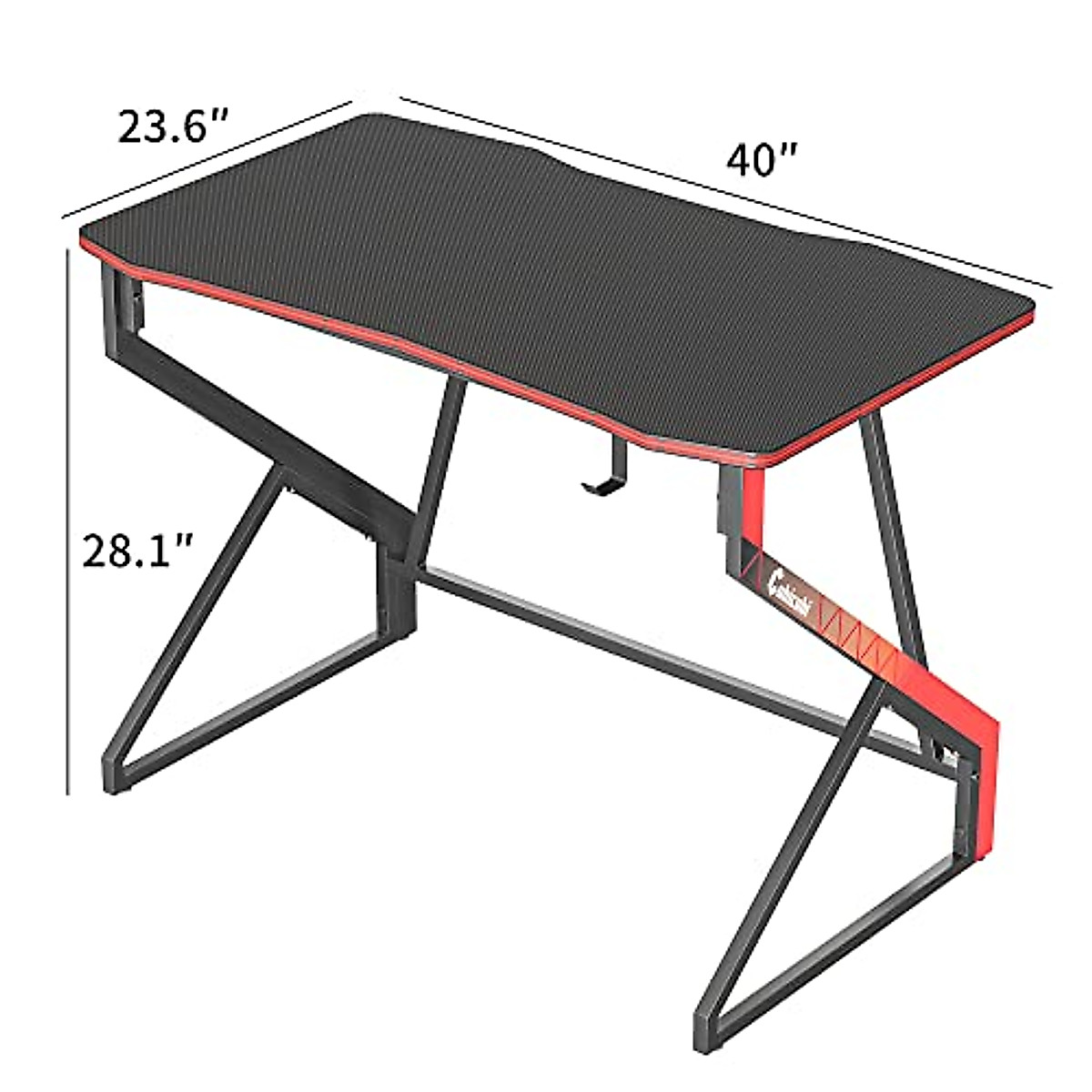 CubiCubi Simple Gaming Desk Z Shaped 40 inch Gamer Workstation, Home Computer Carbon Fiber Surface Gaming Desk PC Table with Headphone Hook