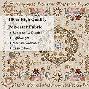 TTYQXZ Wall Tapestry Bohemian - Floral Vine Wall Hanging Celestial Sun Moon and Star Tapestries Hippie Home Decor Boho Tapestry for Bedroom Aesthetic (Cream, Medium (50ʺx 60ʺ))
