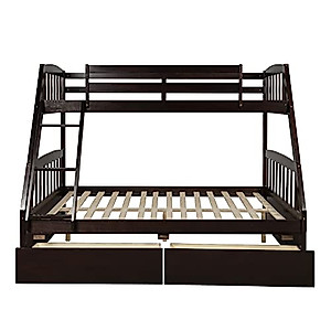 Harper & Bright Designs Twin Over Full Bunk Bed with Two Storage Drawers, Solid Wood Bunk Bed for Kids, Teens, Adults, Espresso