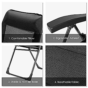 Giantex Set of 2 Patio Dining Chairs, Folding Patio Chairs, Outdoor Lawn Chairs with Adjustable Backrest and Headrest, Sling Camping Chairs, Portable Armchair for Porch Poolside Garden Backyard