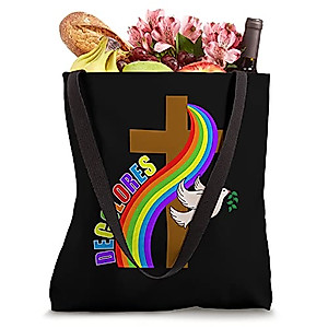 Decolores Cursillo Rainbow Cross with Peace Dove (Dark) Tote Bag