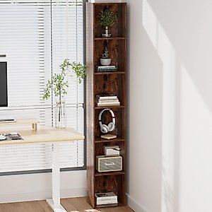 QieerHior Tall Narrow Bookcase 6-Tier Bookshelf Cube Display Shelf Storage Organizer for Small Space for Living Room, Office, Study, Bedroom Brown