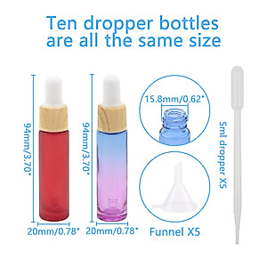Newzoll 10Pcs Dropper Bottles, 10ml (1/3oz) Glass Bottles Vials with Eye Droppers & Funnels, Essential Oils Perfumes Skincare Liquids Dropper Vials Bottles Containers