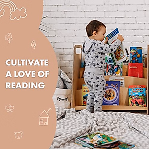 Goodevas Wooden Book Shelf Organizer & Toy Storage for Kids - Wood Book Case & Toy Stand Bookcase for Toddler Room - Montessori Display Stand Bookshelf for Children Made in Ukraine
