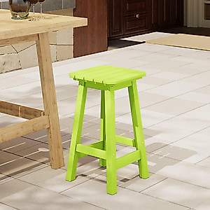Costaelm 24" Height Outdoor Bar Stools, All-Weather Bar Stools, Adirondack Poly Patio Square Bar Stool for Patio, Deck, Kitchen Counter and Garden, Lime