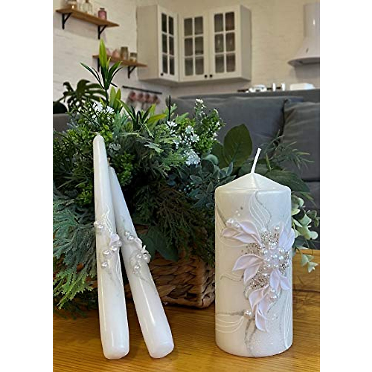 Magik Life Unity Candle Set for Wedding - Wedding Accessories for Reception and Ceremony - Candle Sets - 6 Inch Pillar and 2 10 Inch Tapers - Decorative Pillars White
