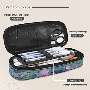 JooMeryer Monet Water Lilies Oil Painting Pen Pencil Case Organizer Holder Pencil Case for Girls Boys Teen Students,Monet Water Lilies