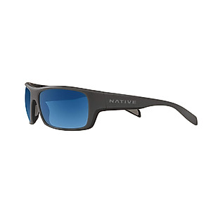 Native Eyewear Eddyline Polarized Rectangular Sunglasses, Granite/Matte Black/Blue Reflex, 64 mm