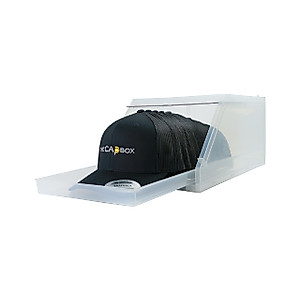 The CapBox 2.0 (2 Pack Clear) Hat Organizer for Baseball Caps, Stackable Sliding Tray Hat Rack & Hat Holder Hat Hanger Cap Storage Container 2 Yr. Warranty Fits 12-17 Caps Sliding Tray & Stopper