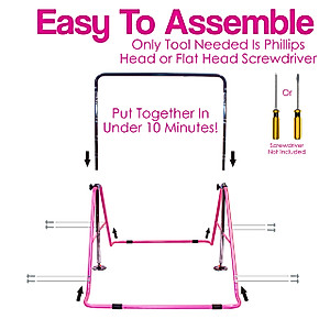 Upper Midland Products Gymnastic Bar for Girls, Adjustable Gymnastics Equipment for Home for Kids Training (Pink)