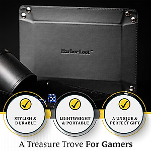 Harbor Loot Brand Black Dice Tray - Perfectly Sized at 8.5 x 11.25 Inches Unsnapped and 6.5 x 9.5 Snapped - Designed by Gamers - Packs Flat, Protects Your Table, and Keeps Dice Where They Belong