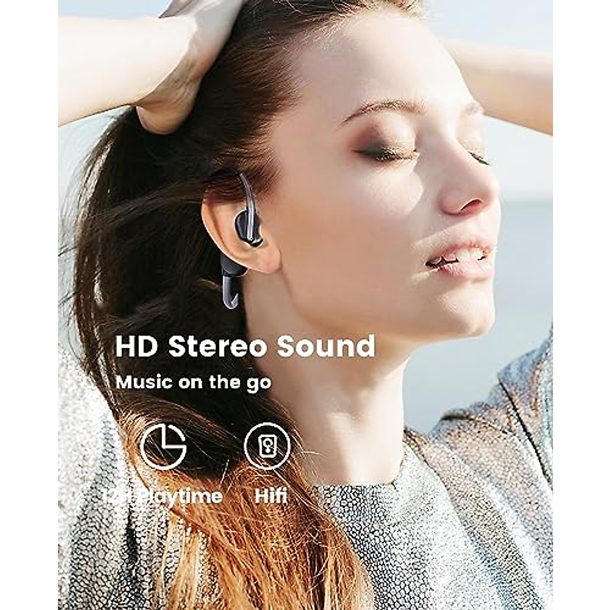 LENRUE Open Ear Bone Conduction Headphones, Bluetooth Wireless Headphones with Built-in Mic, Stereo Denoise, 10 Hours-Play, Waterproof Earphones for Running Cycling Workouts