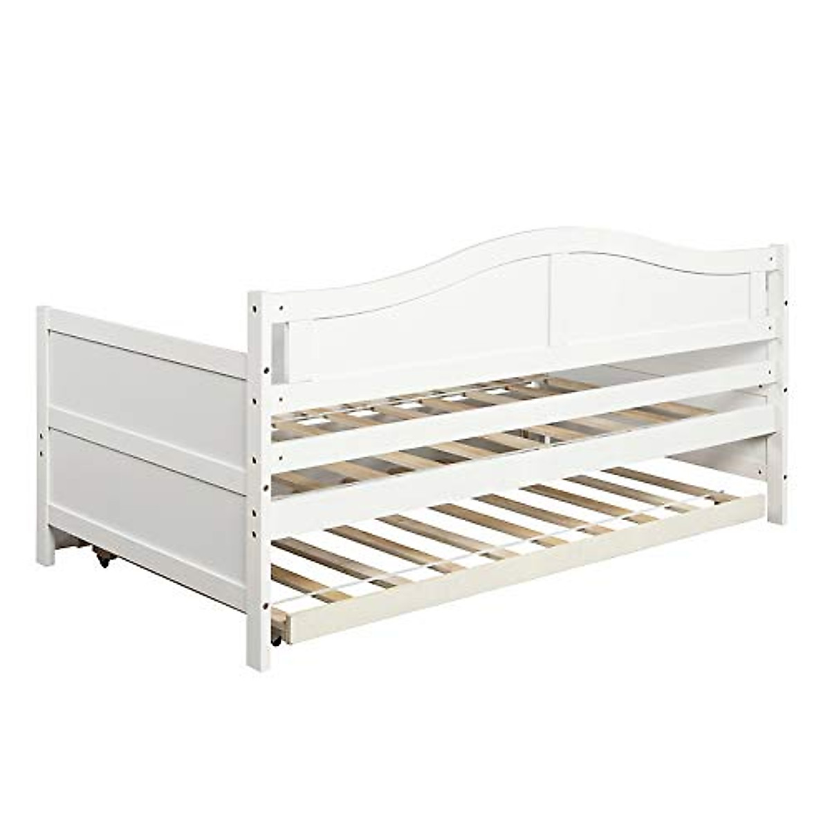 CJLMN Solid Wood Daybed with a Trundle, Twin Trundle Daybed Sofa Bed Frame for Bedroom, Guest Room, Living Room (White)