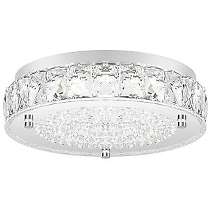 Crystal Chandeliers Flush Mount LED Ceiling Light Fixture, 5000K Daylight White Super Bright 1980LM 11-Inch Non-Dimmable Farmhouse Kitchen Light Modern Ceiling Lamp for Bedroom Bathroom Nursery