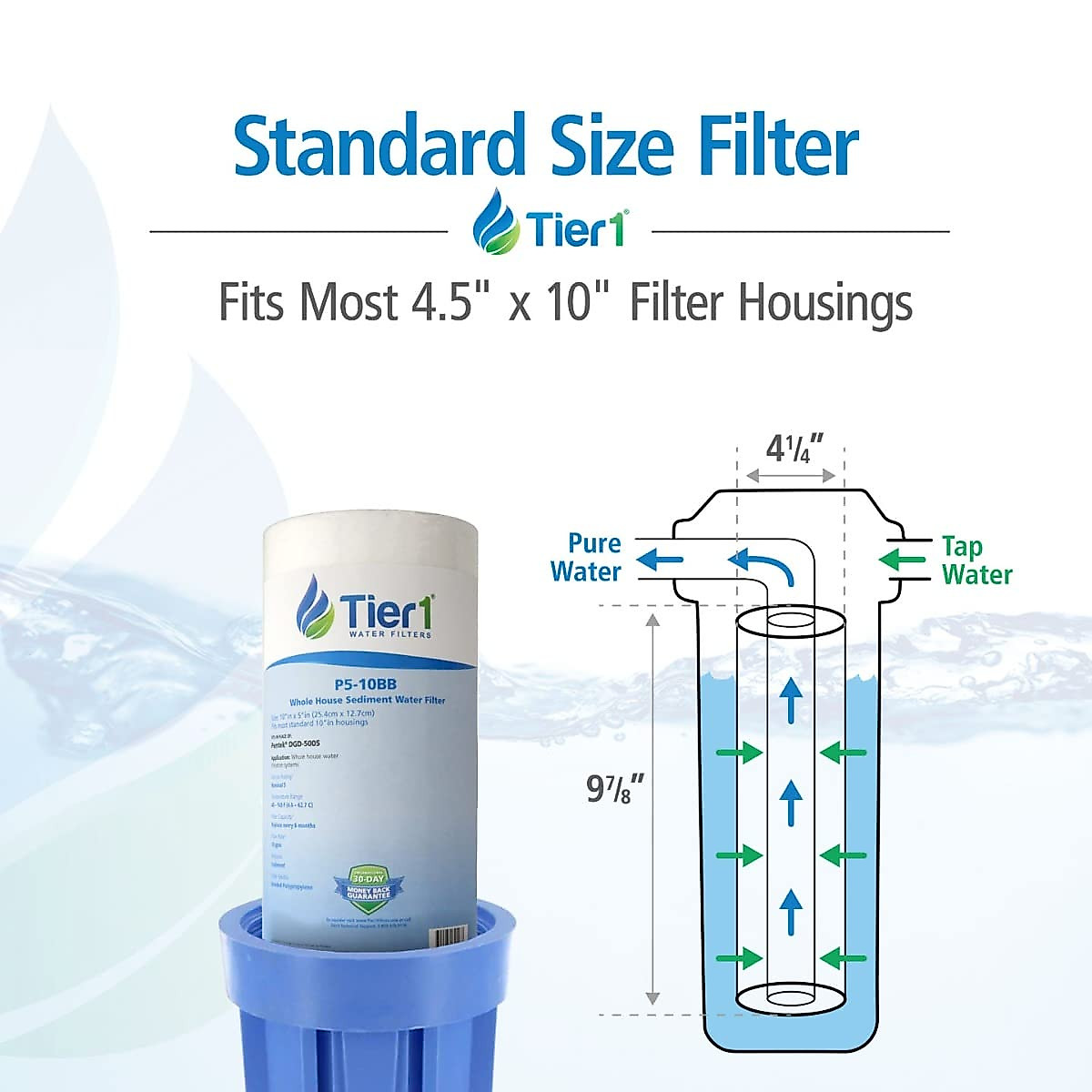 Tier1 5 Micron 10 Inch x 4.5 Inch | 6-Pack Spun Wound Polypropylene Whole House Sediment Water Filter Replacement Cartridge | Compatible with Pentek DGD-5005, 155357-43, WDGD-5005, Home Water Filter